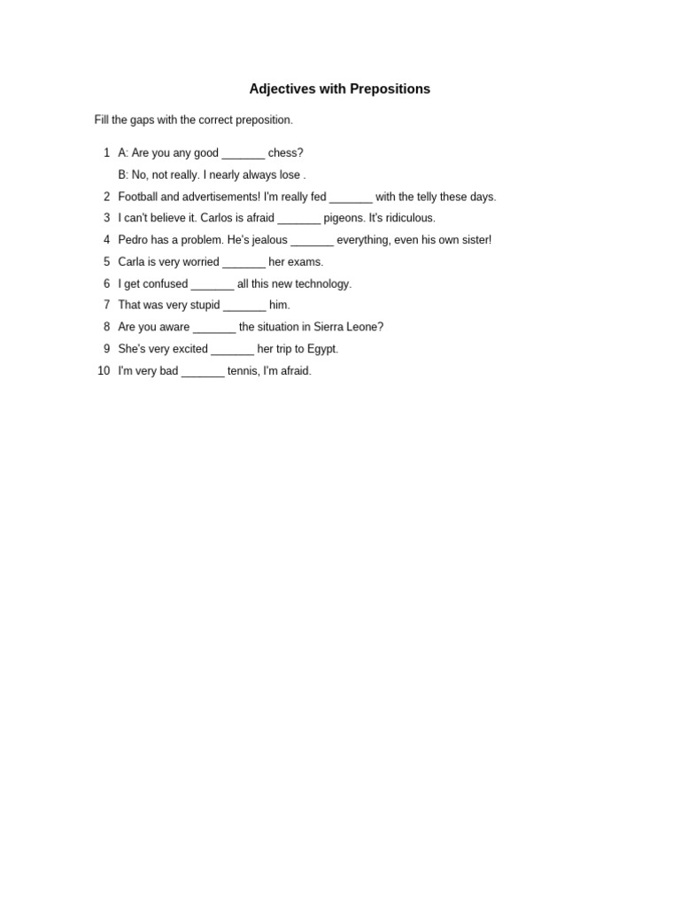 Adjectives With Prepositions | PDF