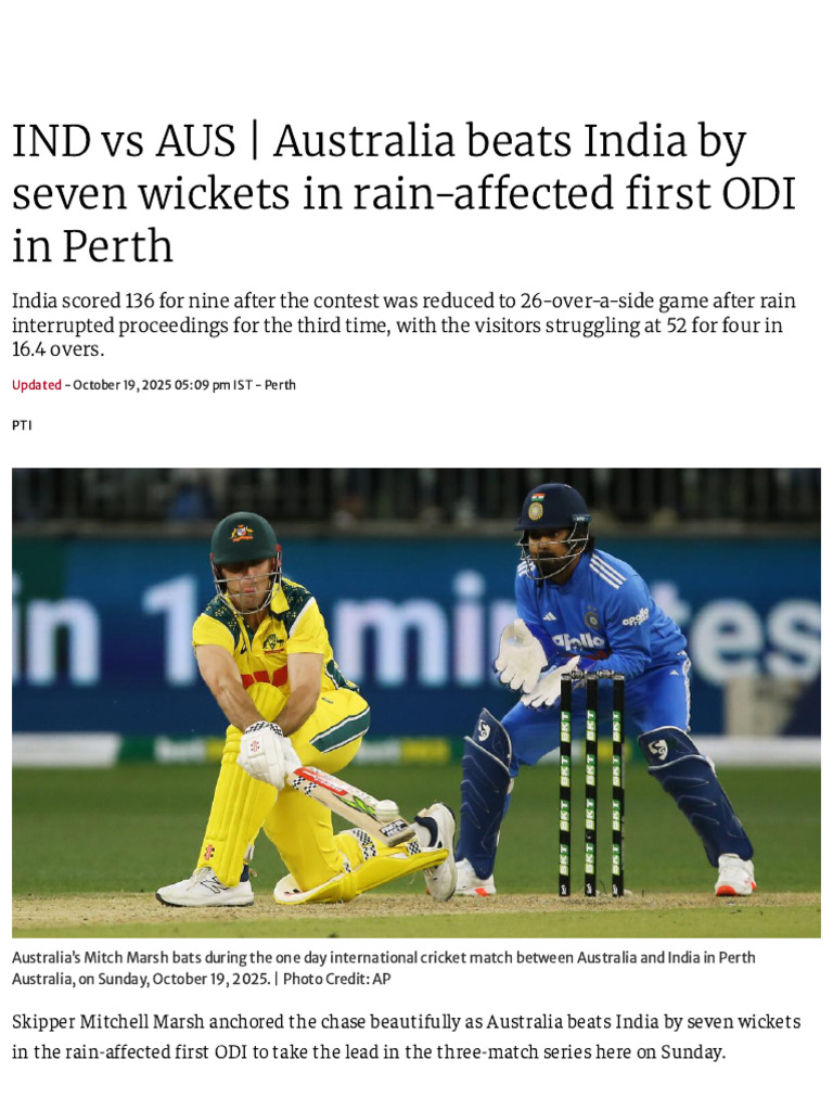 IND Vs AUS - Australia Beats India by Seven Wickets in Rain-Affected ...