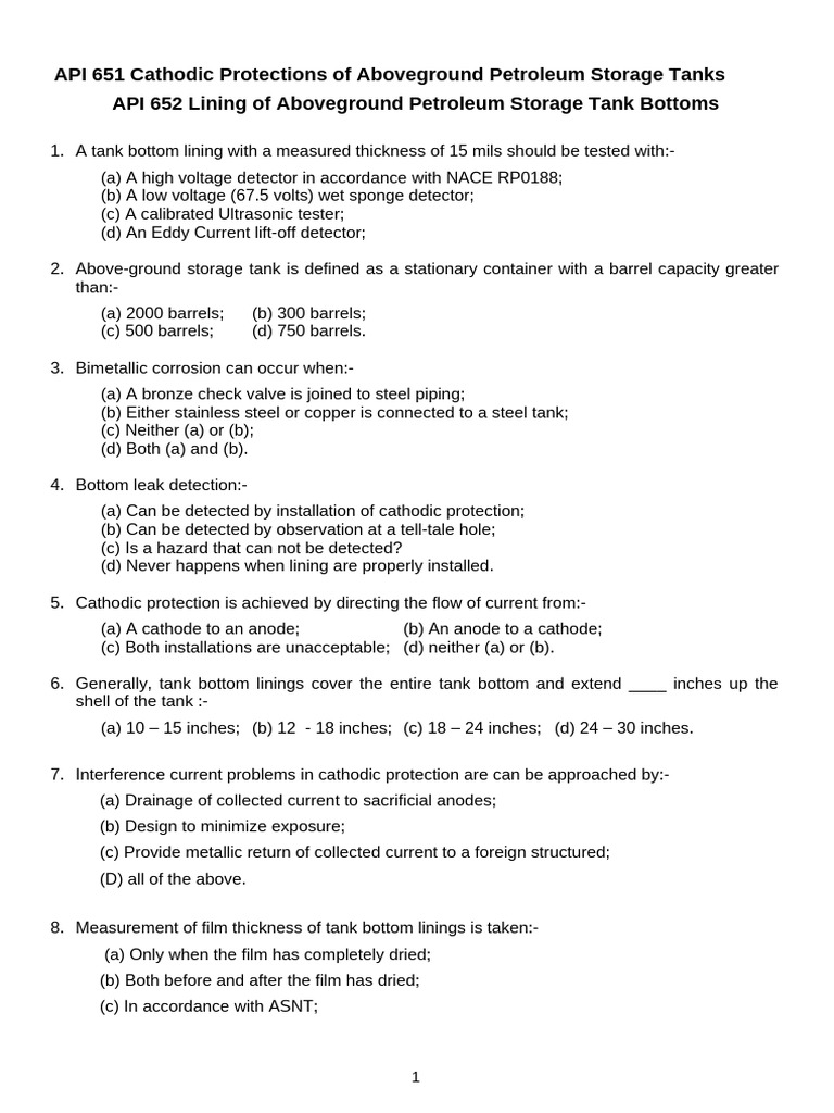 3-API 651 & 652 Others Question Bank | PDF | Corrosion | Epoxy