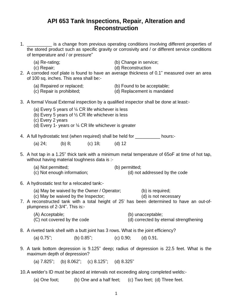 API 653 Tank Inspection Guidelines | PDF | Welding | Construction