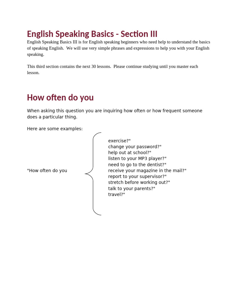 English Speaking Basics 3 | PDF | Verb