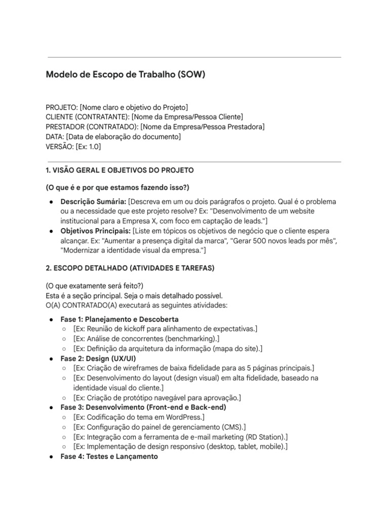 Modelo de Escopo de Trabalho SOW | PDF | Sites
