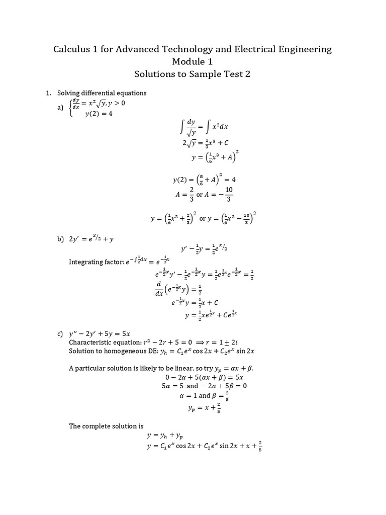 Sample Test 2 Solutions-1 | PDF | Algebra | Equations