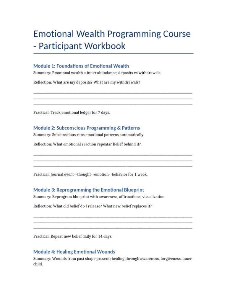 Emotional Wealth Participant Workbook | PDF | Emotions | Psychology