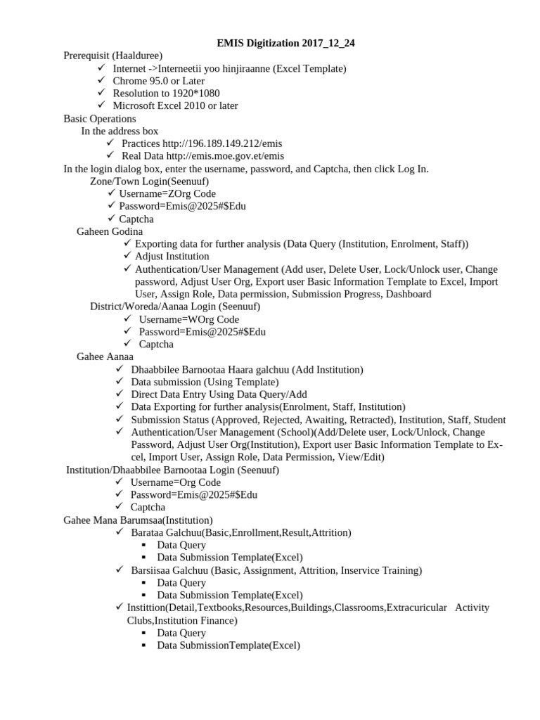EMIS Digitilization Mini Manual | PDF | User (Computing) | Security Technology