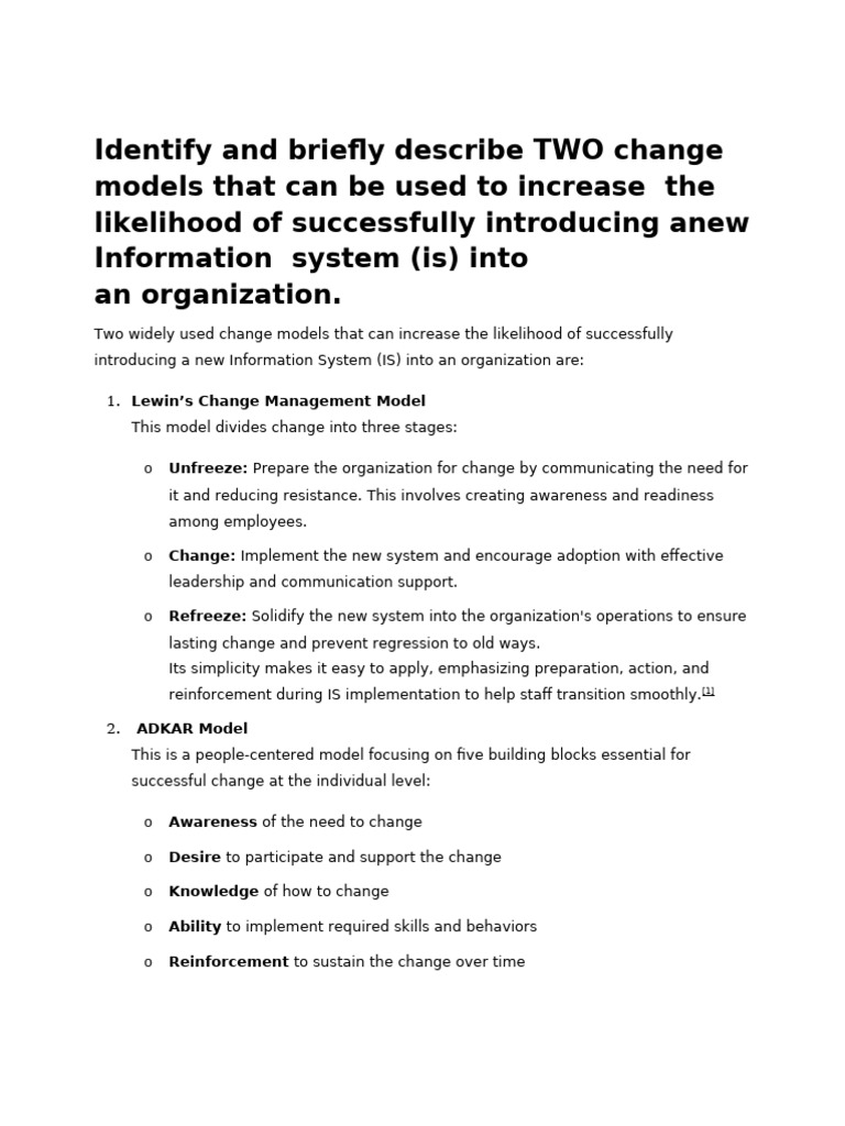 Change Models for Successful IS Implementation | PDF | Change ...
