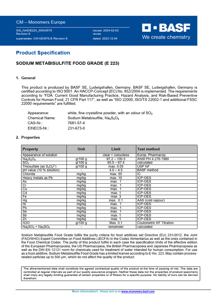 Sodium+Metabisulfite+Food+Grade 30042375 Tds 240623 180723 | PDF ...