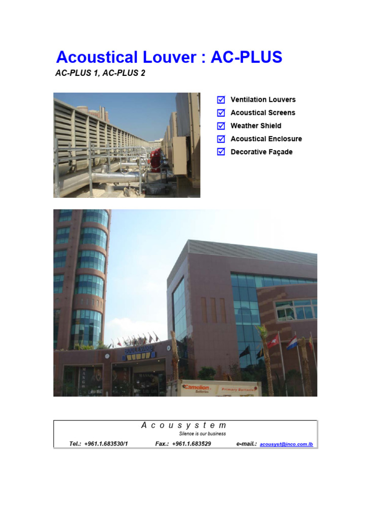 Acoustical Louvers: AC-PLUS Models | PDF | Noise | Sound