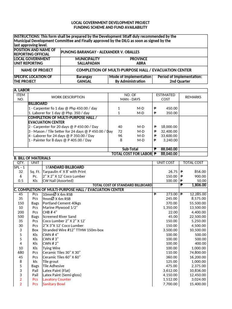 Program of Works - Completion of Multi-Purpose Hall | PDF | Tile ...