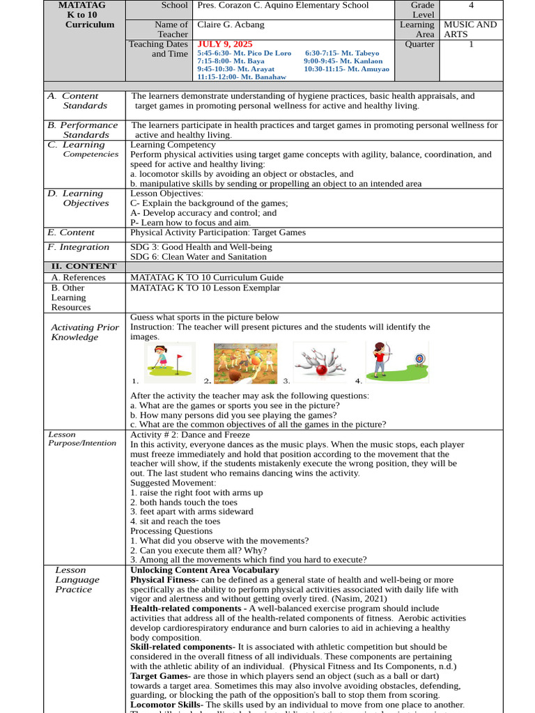 Dlp-pe and Health w4 d3 q1 | PDF | Physical Fitness | Learning