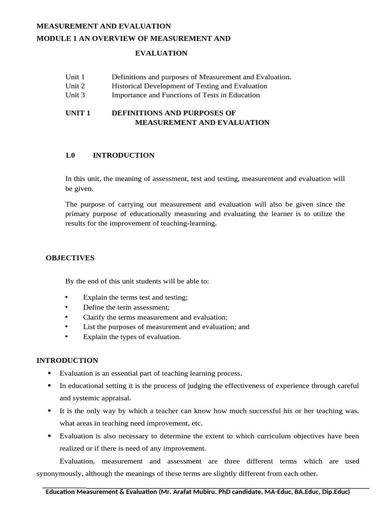 Overview of Measurement & Evaluation | PDF | Educational Assessment ...