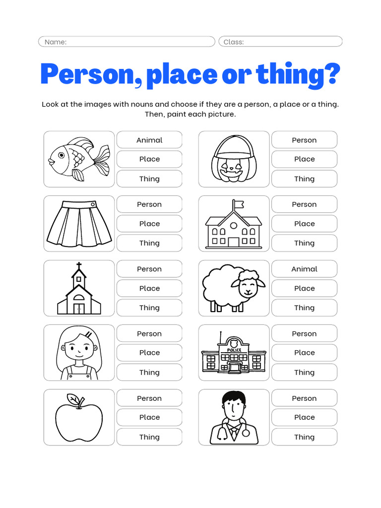Identify Nouns: Person, Place, Thing | PDF