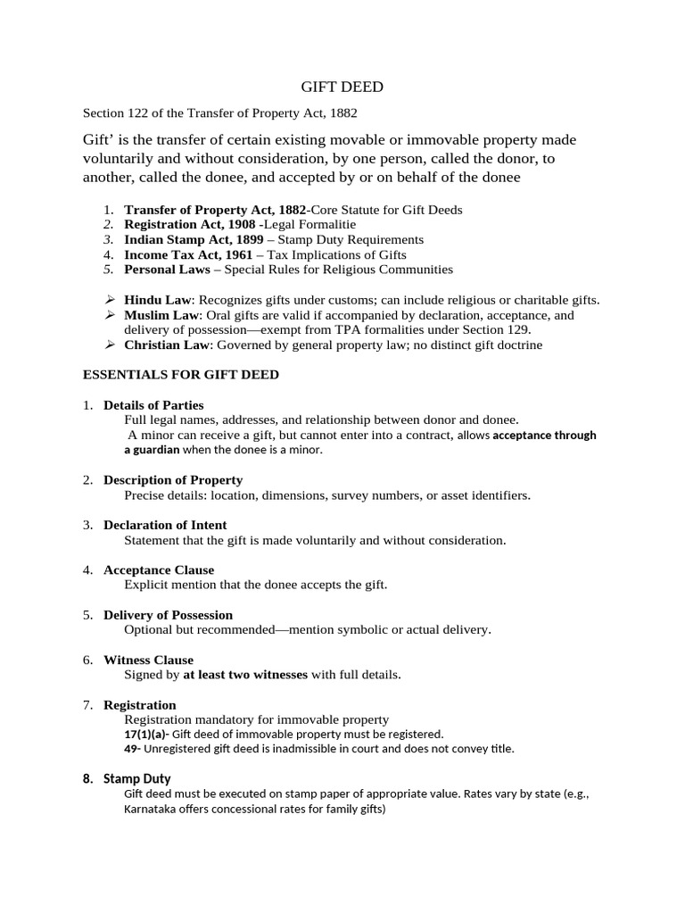 Gift Deed | PDF | Deed | Property