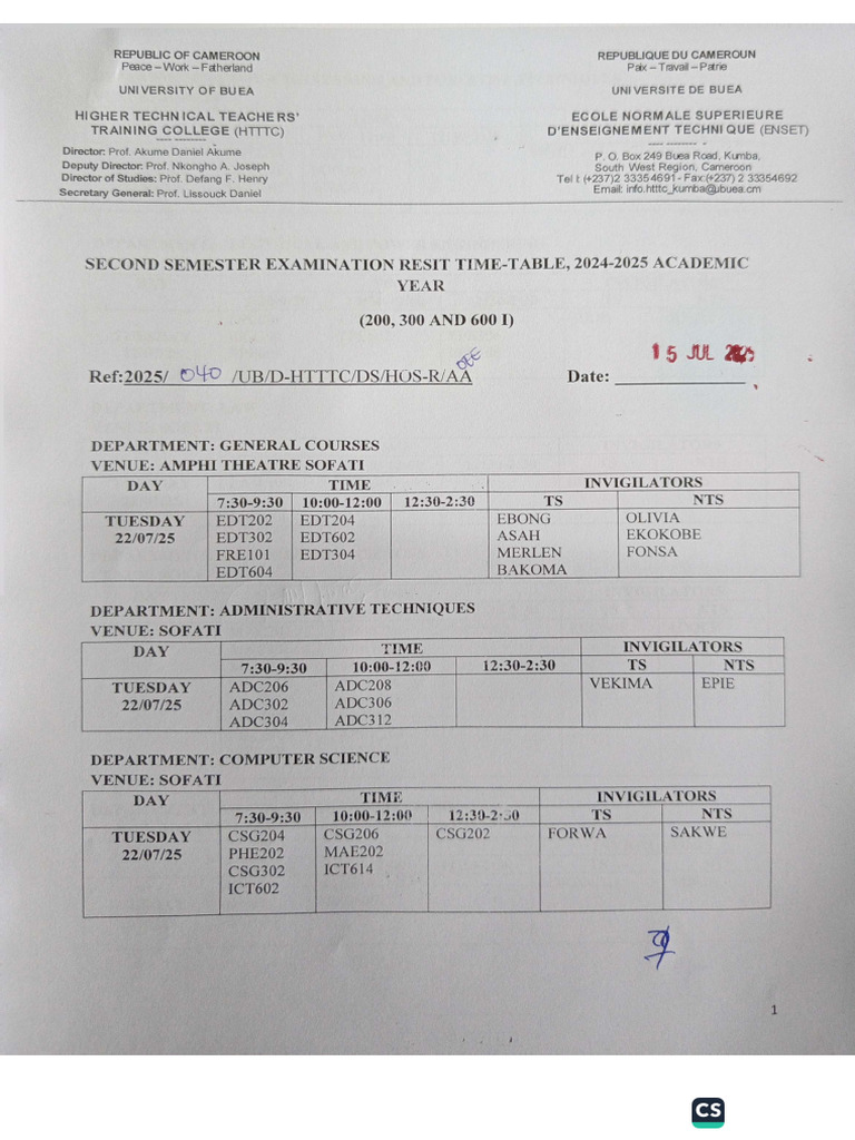 Sec Sem Resit Timetable | PDF