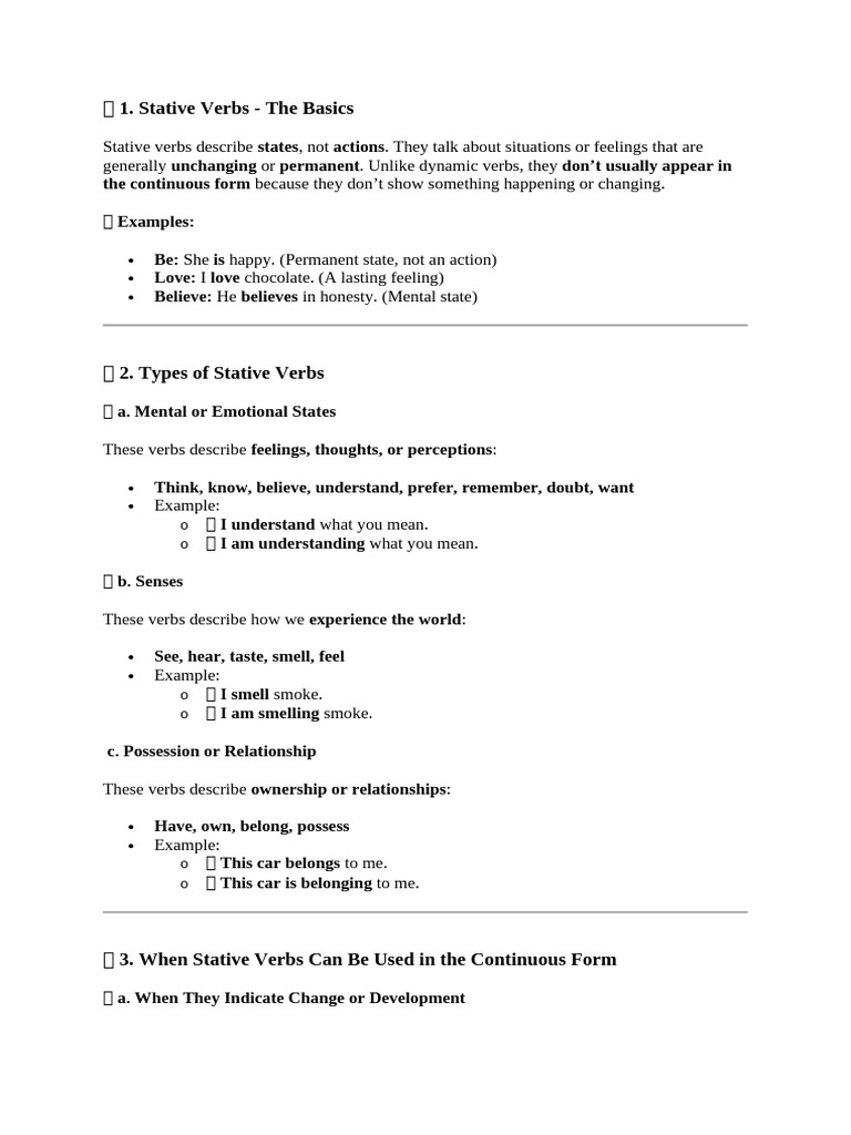 Summary-Stative Sentences | PDF | Feeling | Behavioural Sciences
