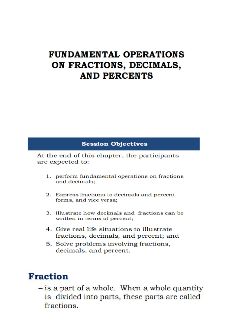Business Math Fractions, Decimals and Percent | PDF