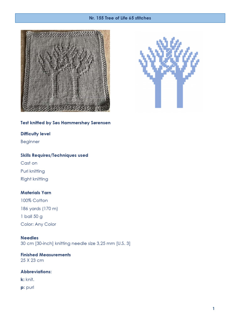 Nr. 155 Tree of Life 65 Stitches Written | PDF | Knitting | Crafts