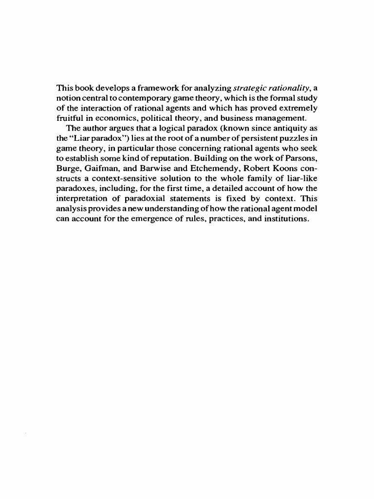 Paradoxes of Belief and Strategic Rationality (Robert C. Koons) (Z ...