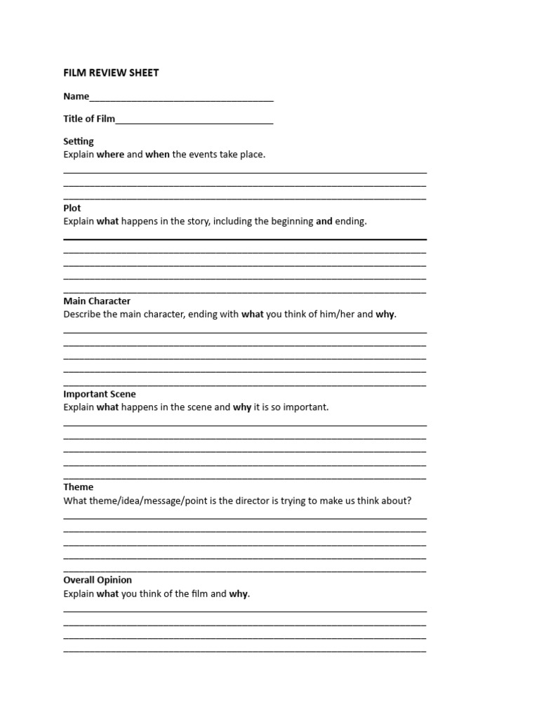 Film Review Sheet | PDF