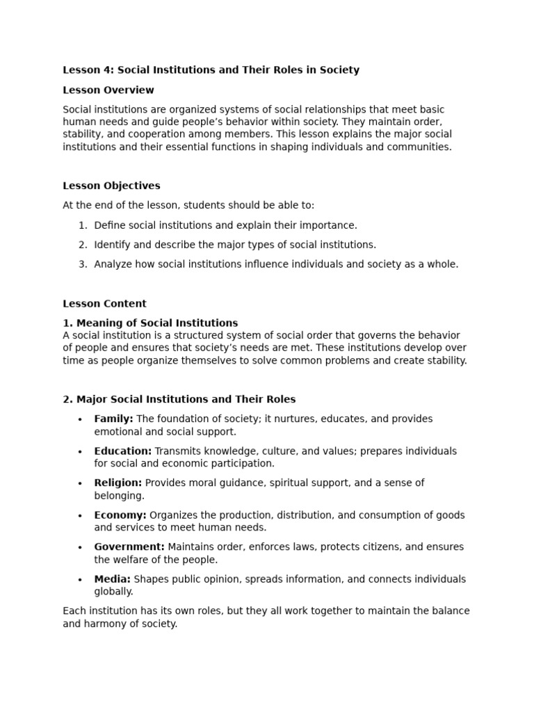 Understanding Social Institutions' Roles | PDF