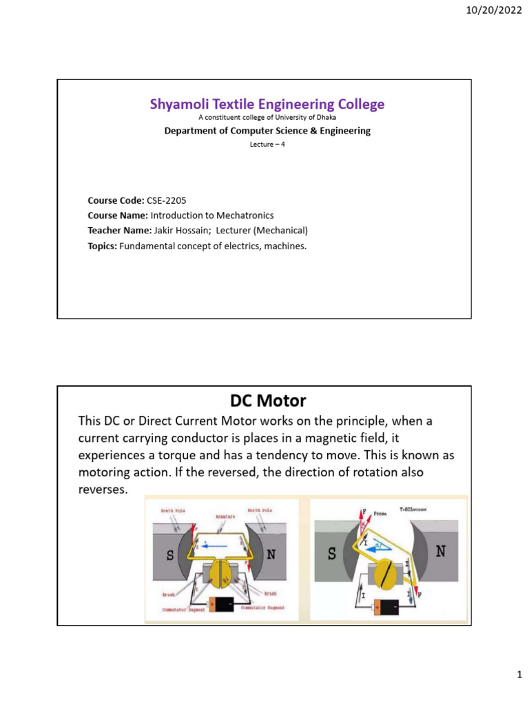 Shyamoli Textile Engineering College: DC Motor | PDF | Magnetic Field ...