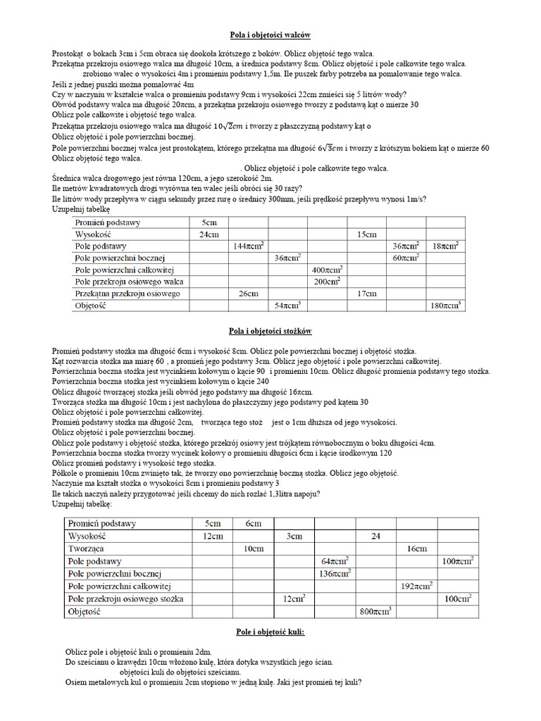 Zadania Z Bryl Obrotowych | PDF
