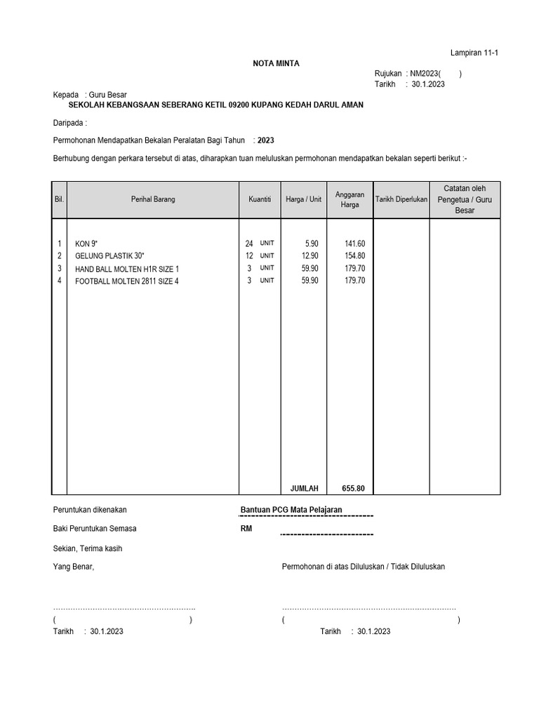 Nota-Minta PJPK SK Seberang Ketil 2023 | PDF