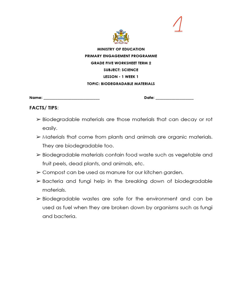 Grade 5 Science Weeks 1-4 Worksheets - Term 1 | PDF | Waste | Water ...