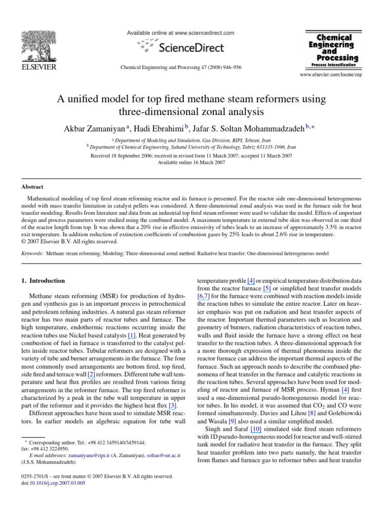 A Unified Model for Top Fired Methane St | PDF | Chemical Reactor | Gases
