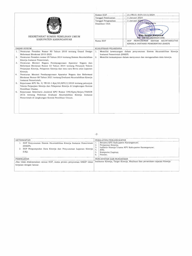 SOP Penyusunan SAKIP KPU Karanganyar | PDF
