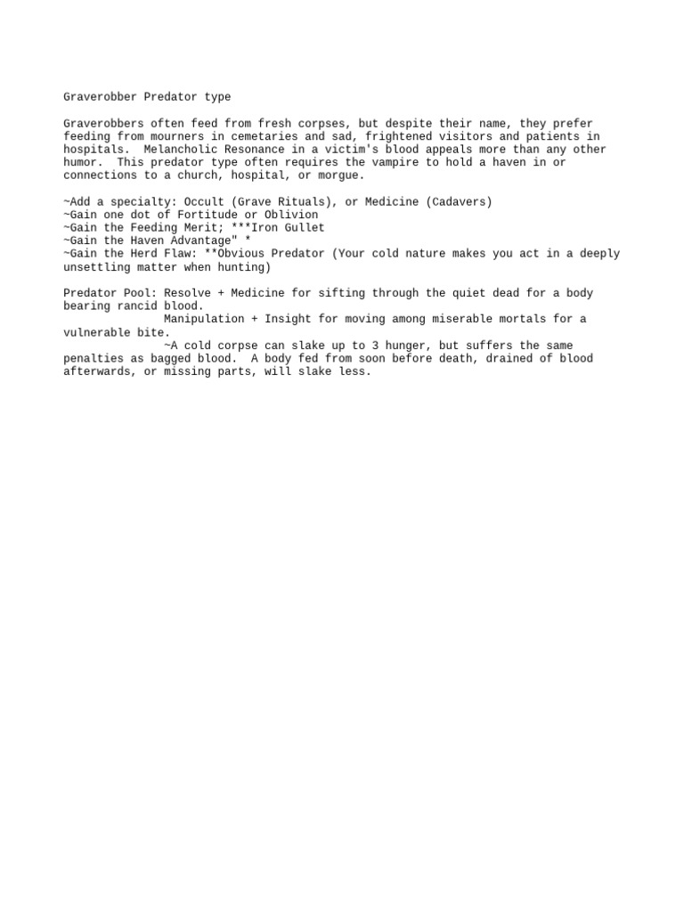 Graverobber Predator Type | PDF