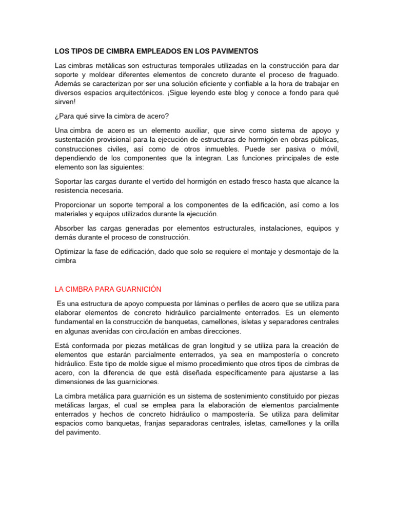 Tipos de Cimbra en Pavimentos | PDF | Hormigón | Cemento