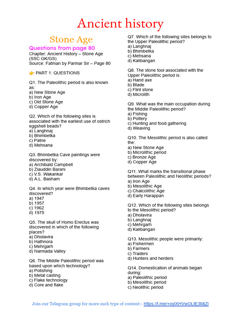 Complete Ancient History Mcqs | PDF | Neolithic | Stone Age