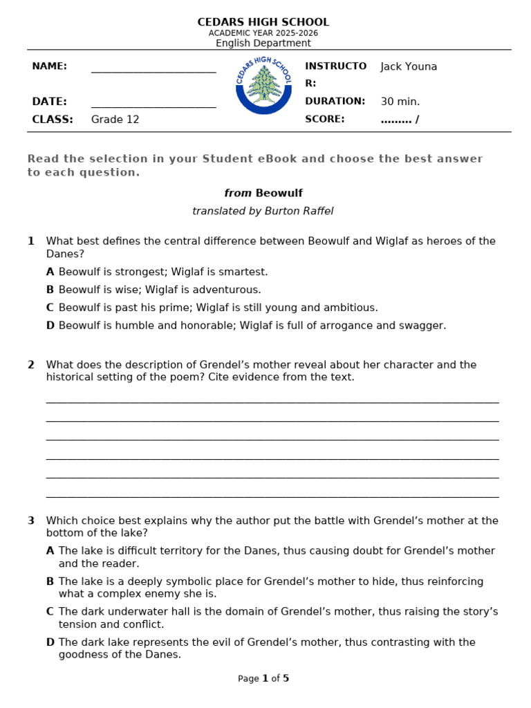 Grendel's Mother's Motivations and Symbolism | PDF | Beowulf
