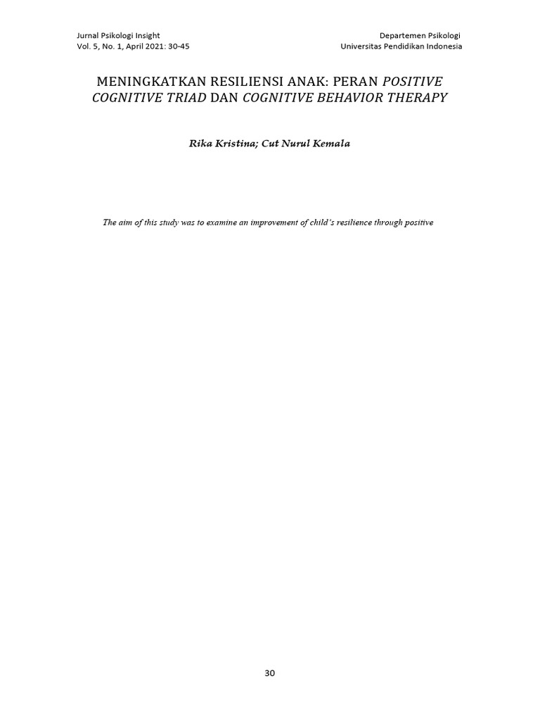 Positive Cognitive Triad & Cognitive Behavior Therapy | PDF