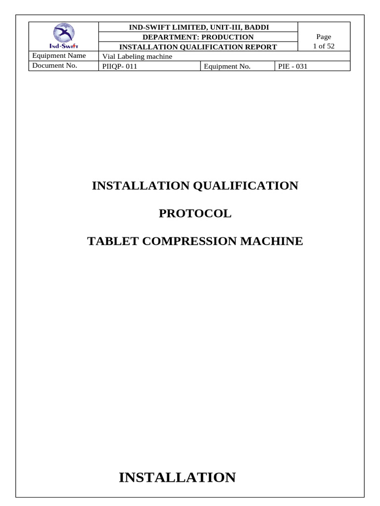 Vial Labeling Machine Installation Report | PDF