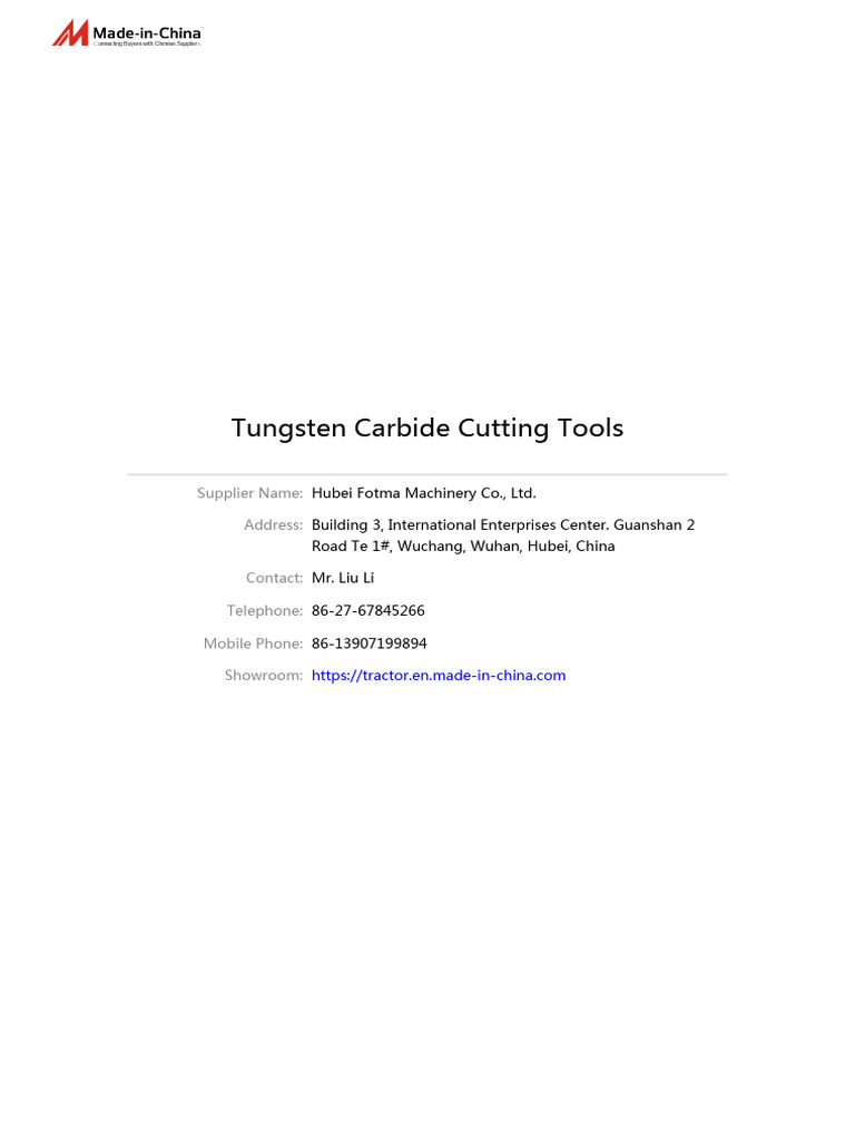 Tungsten Carbide Cutting Tools | PDF
