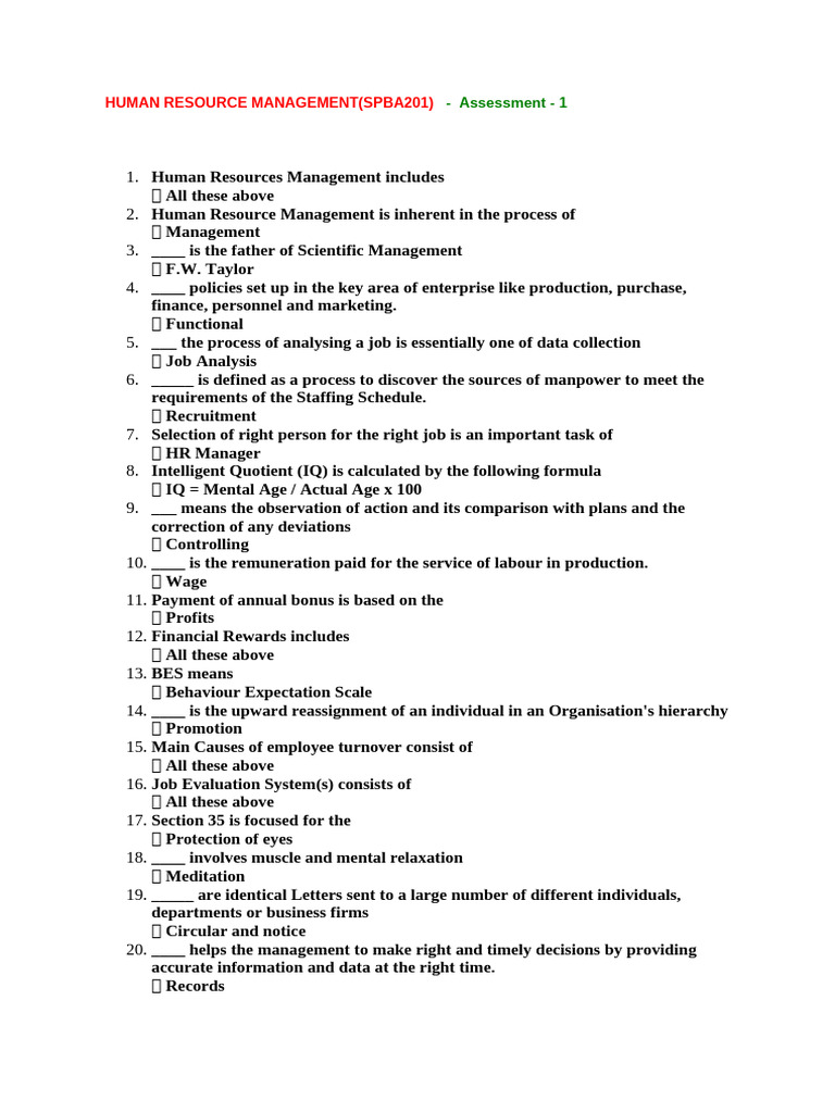 Human Resource Management Assessments | PDF | Marketing | Entrepreneurship