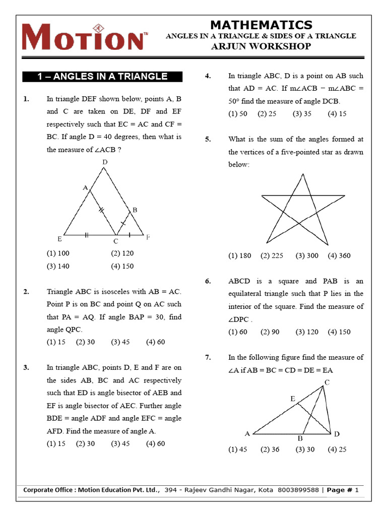 Dpp Angles in a Triangle & Sides of a Triangle | PDF | Triangle | Classical Geometry