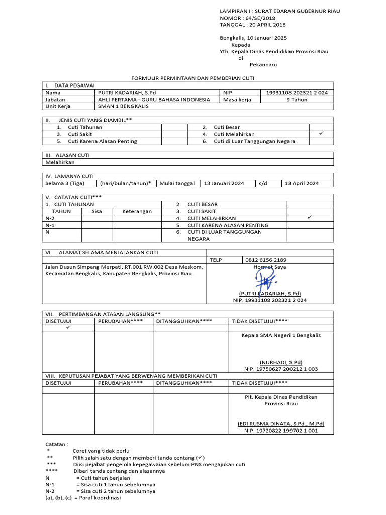 Blanko Cuti Putri | PDF