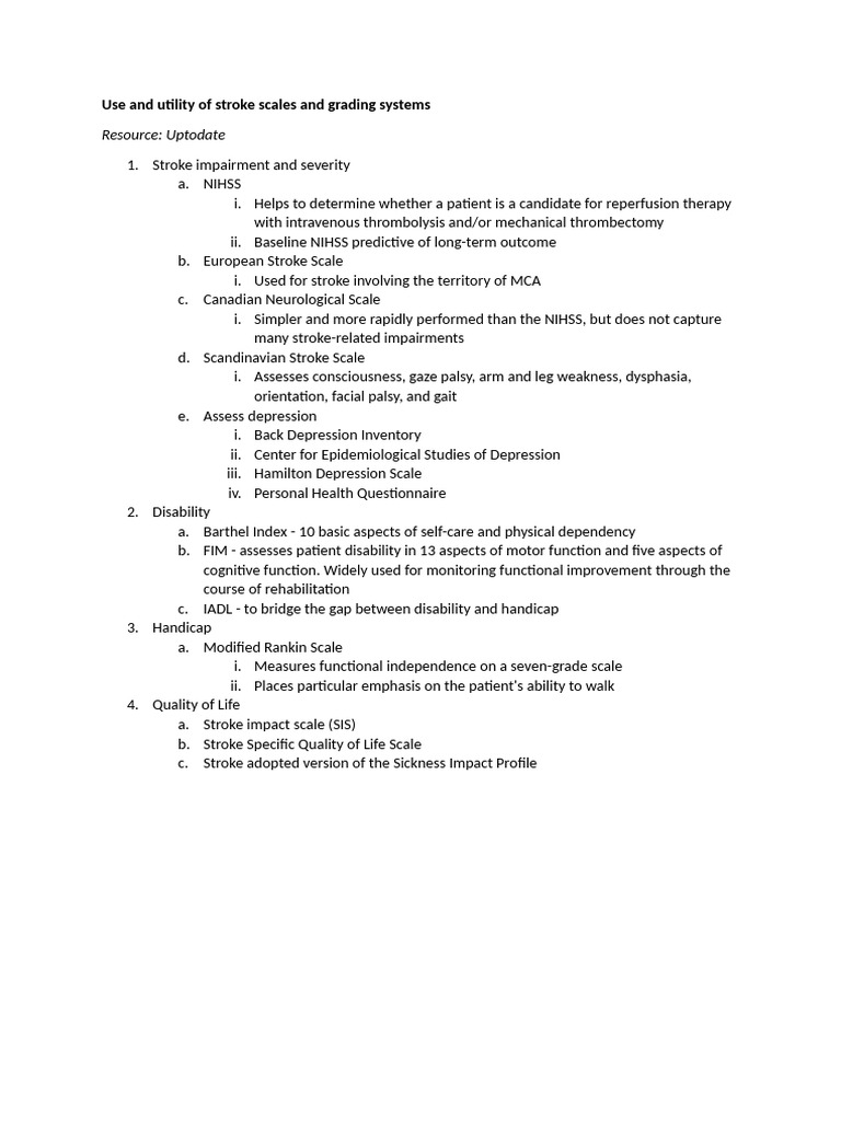 Use and Utility of Stroke Scales and Grading Systems | PDF