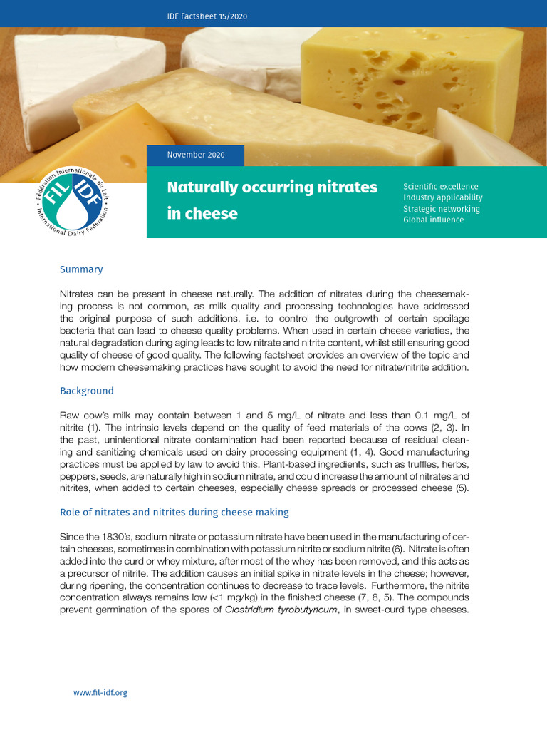 IDF Fact Sheet - Naturally Occuring Nitrates in Cheese | PDF | Nitrate ...