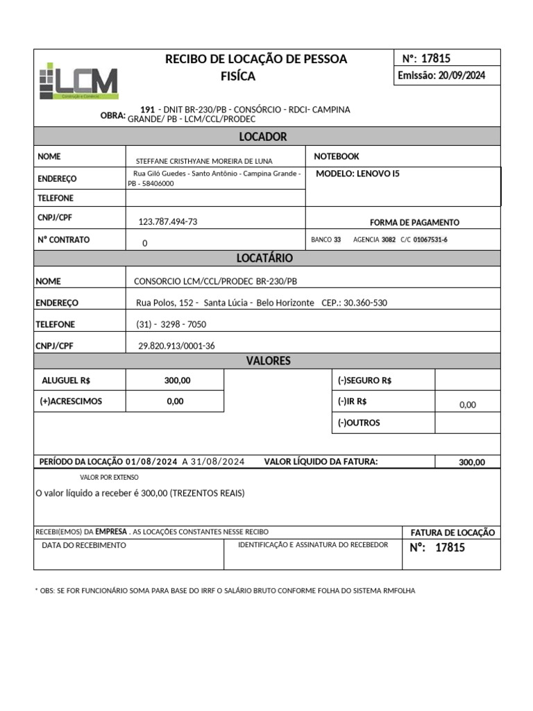Recibo Notebook Steffane | PDF