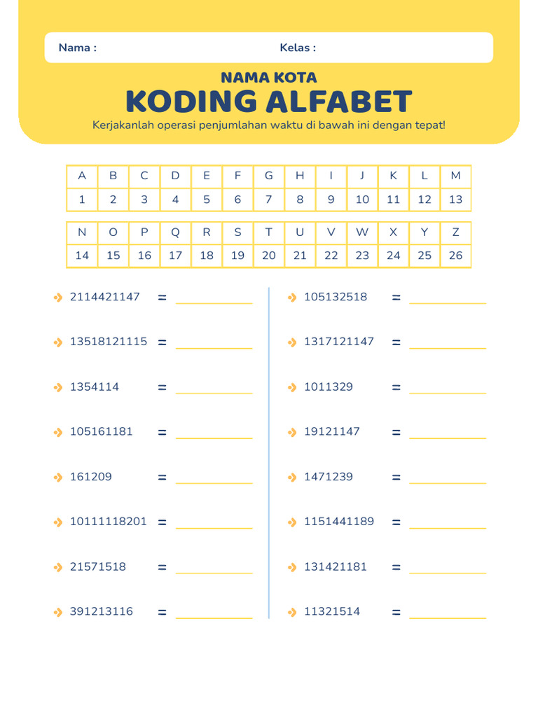 Koding Angka Nama Kota 1 | PDF