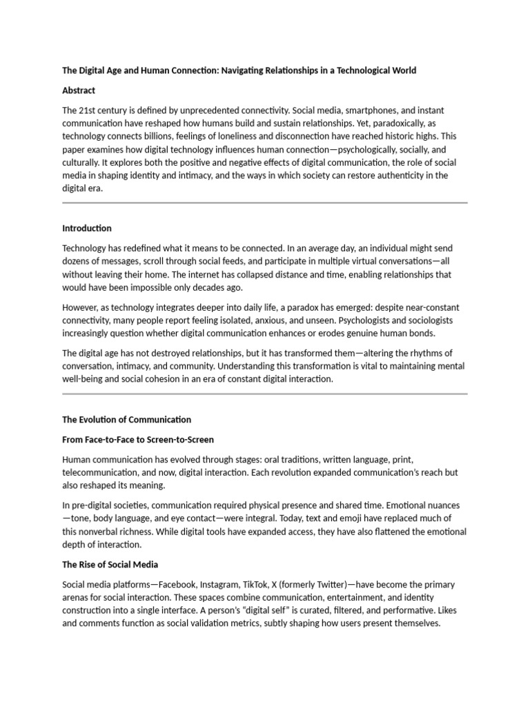 Digital Connection: Balancing Tech and Relationships | PDF | Intimate ...