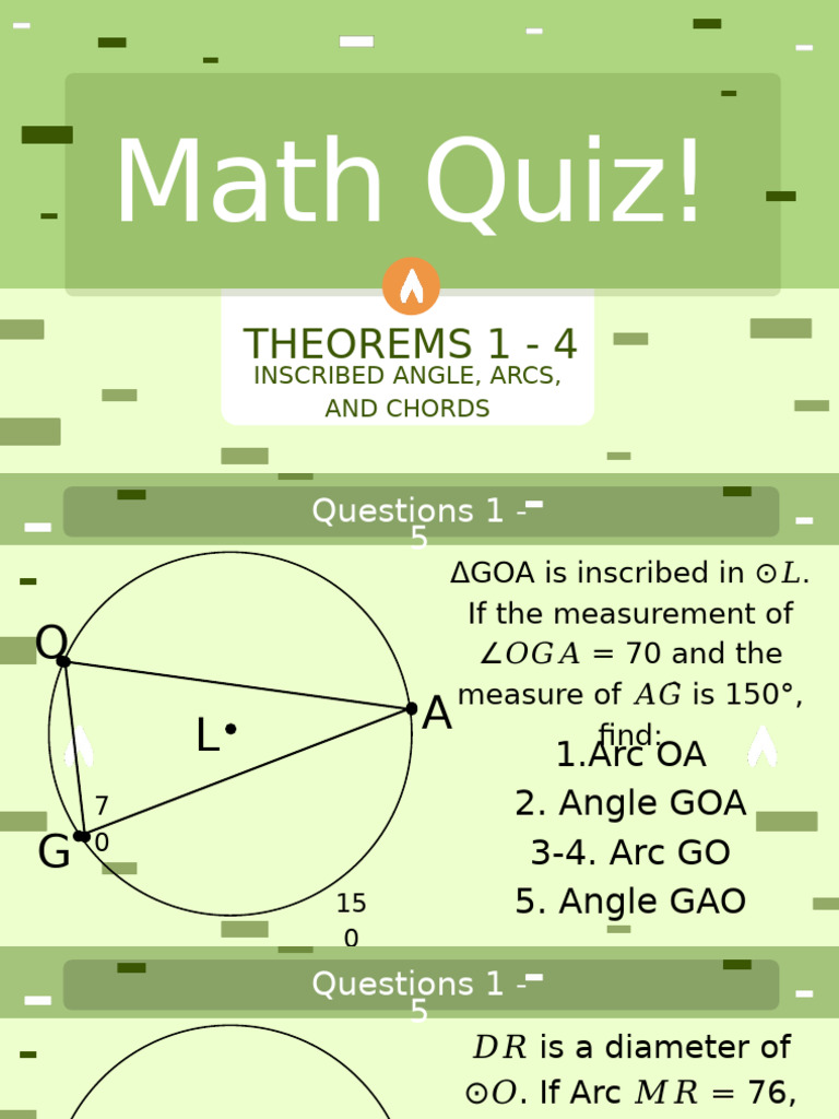Inscribed Angles and Arcs Math Quiz | PDF