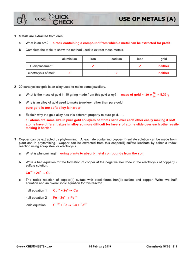 Metals Extraction and Alloy Properties | PDF | Copper | Redox