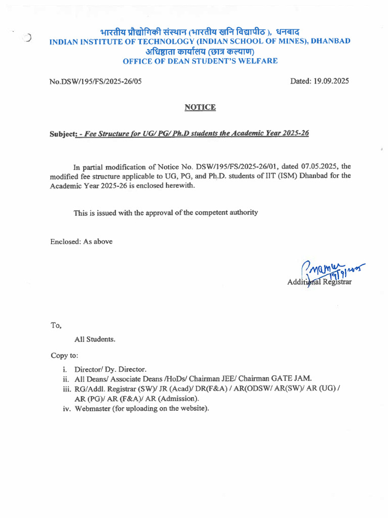 Revised Fee Structure-UG, PG, Ph.D. | PDF