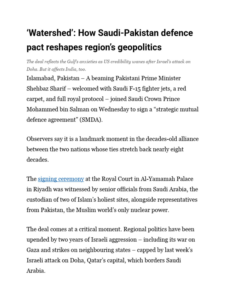 Saudi-Pakistan Defence Pact Impact | PDF | Gulf Cooperation Council ...