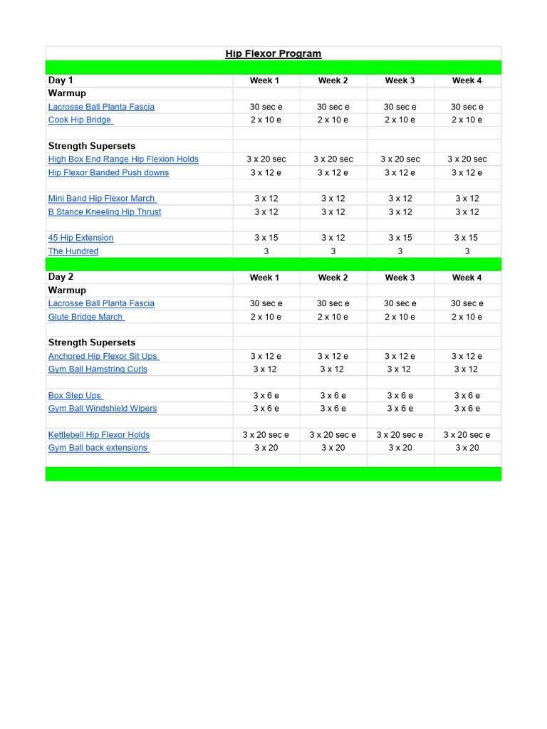 Comprehensive Hip Flexor Workout Plan | PDF